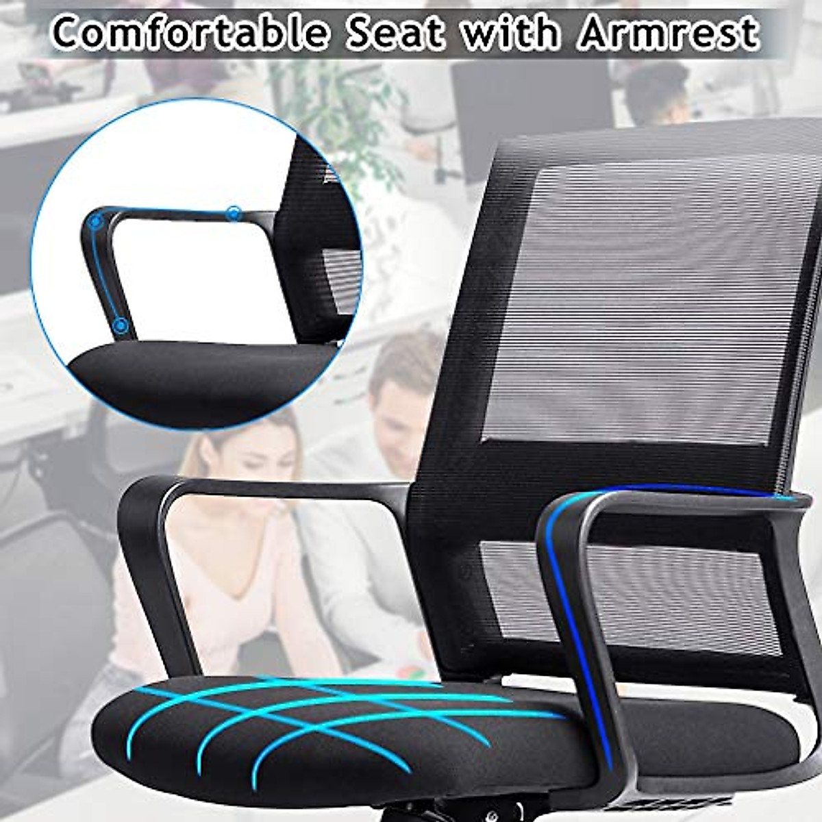 Ergonomic Office Chair Desk Chair Mid Back Computer Chair with Lumbar Support & Armrest Breathable Mesh Height Adjustable Rolling Swivel Task Executive Chair for Women Men, Set of 2, Black