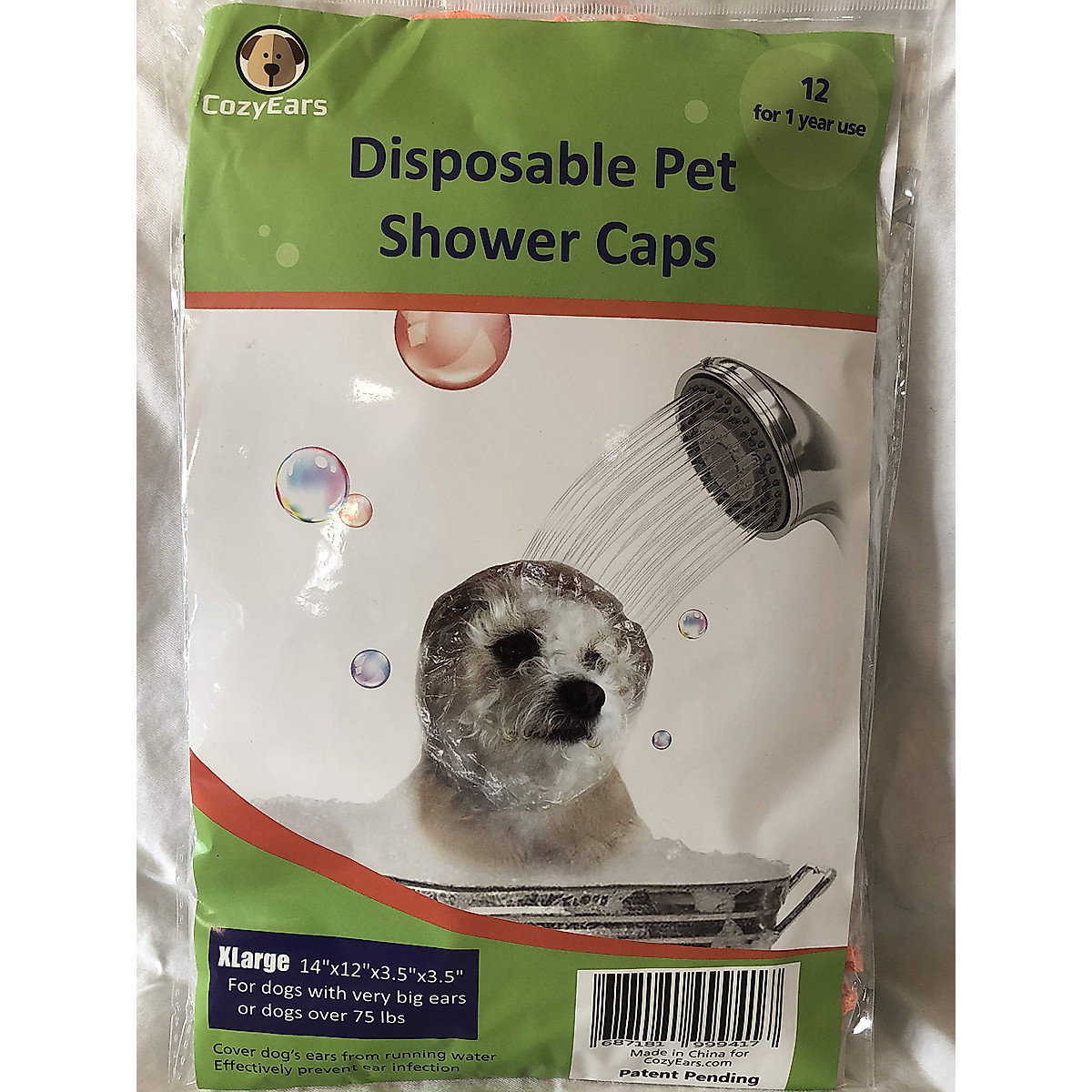 Disposable Pet Shower Caps, Ear Infection Prevention, Ears Drops Guard, Surgical Area Cover, Overhanging Ears Protection for Dogs, Cats in Bath, Rain, Water, 12 Caps/Pack (XLarge)