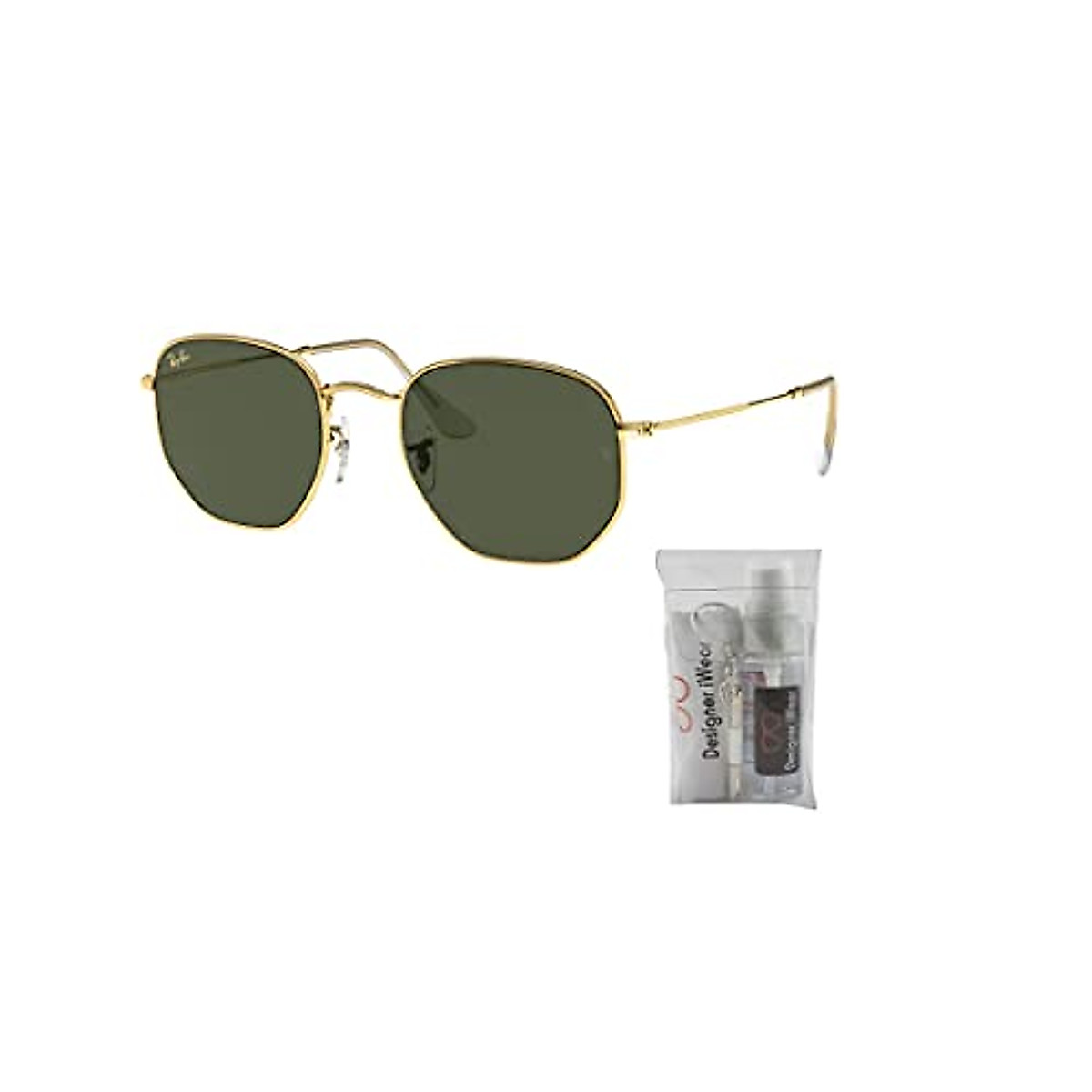 Ray-Ban RB3548 919631 51MM Legend Gold/Crystal Lens G-15 Green Hexagonal Sunglasses For Men For Women + Bundle with Designer iWear Kit
