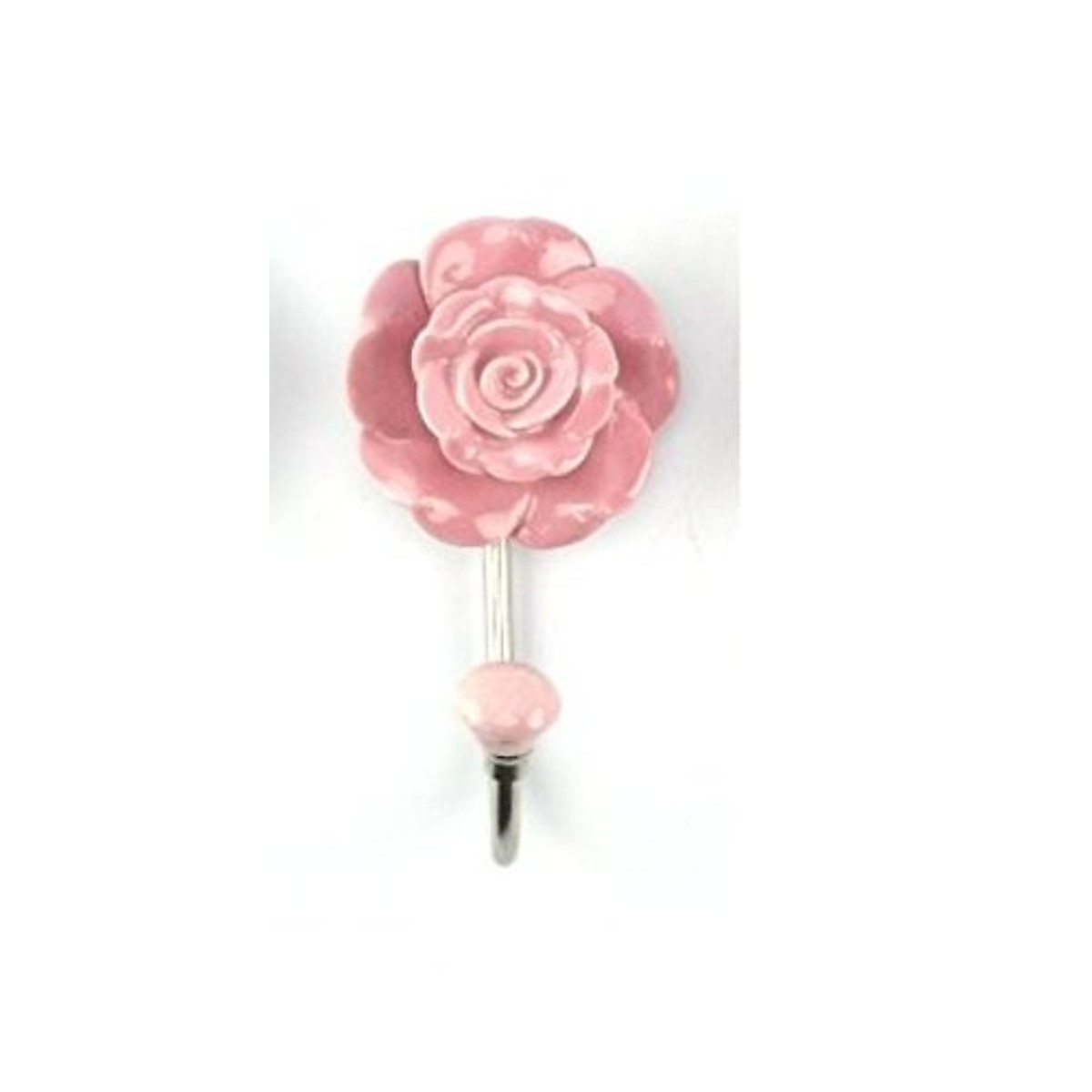 Maithil Art Set of 2 Rose Flower Ethnic Ceramic Key Hat Coat Hook Wall Decor Hook (Pink)
