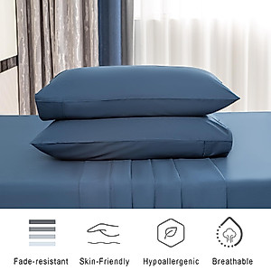 MEISHANG Cotton Sheets Full Size - 100% Cotton 600 Thread Count Sheets, Soft Breathable Cooling Sateen Egyptian Cotton Bed Sheets with Deep Pocket, 4 Pieces Set Navy