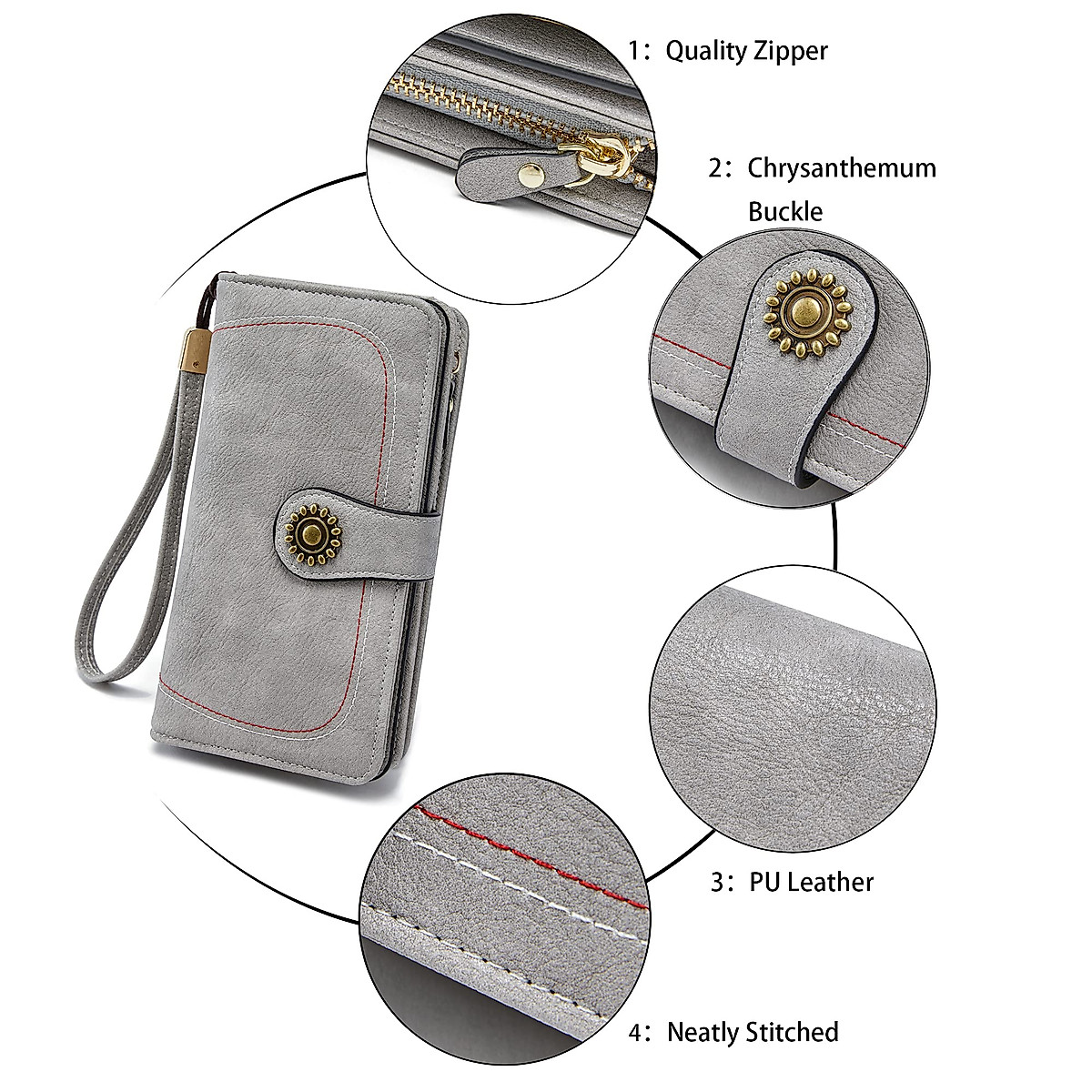 OPAGE Wallets for Women PU Leather Credit Card Holder with RFID Blocking Large Capacity Wristlet