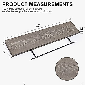 Axeman 36 Inch Floating Shelves, 8 Inch Deep Wall Shelves Set of 2, Rustic Floating Wall Shelves Wood Wall Mounted Shelves for Bathroom Kitchen Office Grey