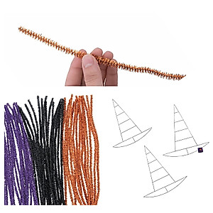 Floral Garden (Set of 3) HT Witch Hat Metal Wreath Form Frame, Halloween Witch Hat Shaped Wreath Form Frame, 22.5x21in. Bundled with Halloween Colors Metal Chenille Stems