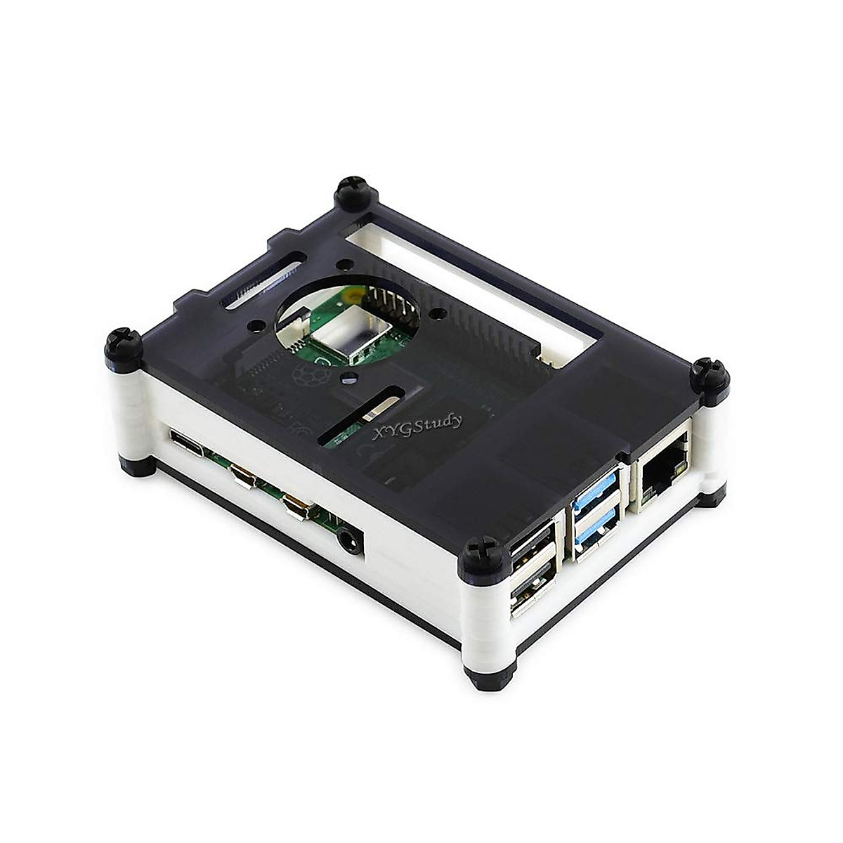 XYGStudy Black/White Acrylic Fully Protection Cover Case for Raspberry Pi 4 Model B, with Cooling Fan (PI4-CASE-B)