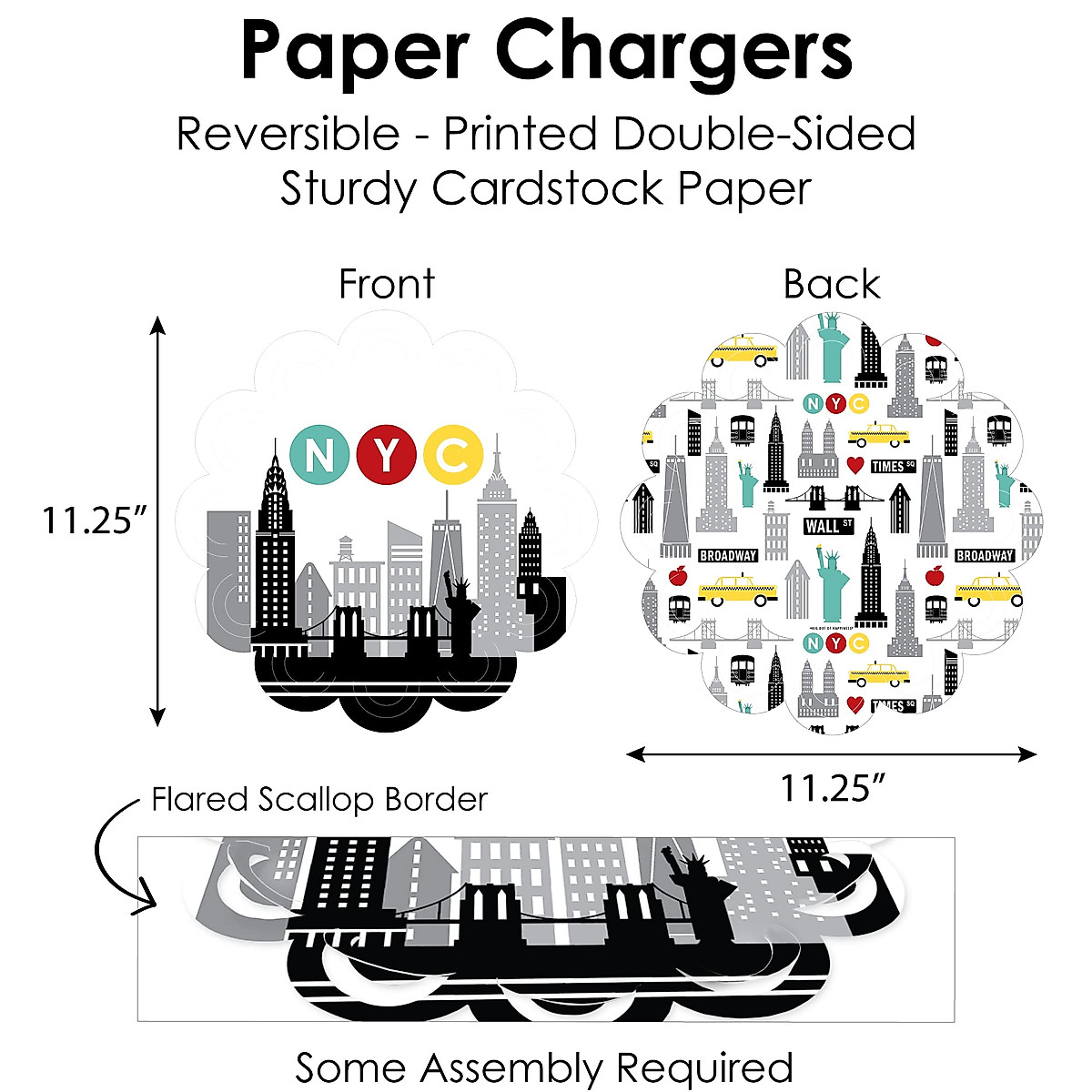 Big Dot of Happiness NYC Cityscape - New York City Party Paper Charger and Table Decorations - Chargerific Kit - Place Setting for 8