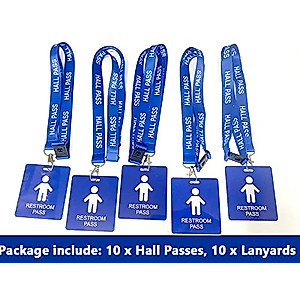 Hall Pass Lanyards with Card Passes,Unbreakable School Classroom Passes Set for Teacher Parents (Hall Bathroom Library Office & Nurse), 10 Pcs (Boys' Restroom Pass)