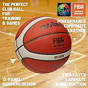 Molten BG3800 Basketball, Indoor, FIBA Approved, Composite Leather, Size 5, Orange/Ivory, Suitable for Boys Age 7, 8, 9, 10 & 11, Girls Age 12 & 13