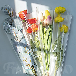 Framendino, 100 Pack Single Rose Clear Bags Flower Packaging Bag Floral Bouquet Wrapping Paper for Birthday Gift Valentines Day