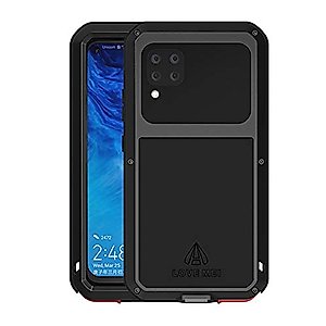 LOVE MEI Metal Case for Huawei P40 Lite, Heavy Duty Military Bumper Robust Dustproof Shockproof Anti-Drop Aluminum Metal Full Body Protection case Cover with Tempered Glass for Huawei P40 Lite (Black)