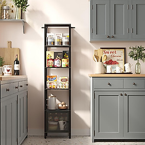 TUTOTAK 6 Tier Bookcase and Bookshelf, Narrow Book Shelf with Door for Small Space, for Living Room, Office, Study, Entryway, Charcoal Grey BS03BY006