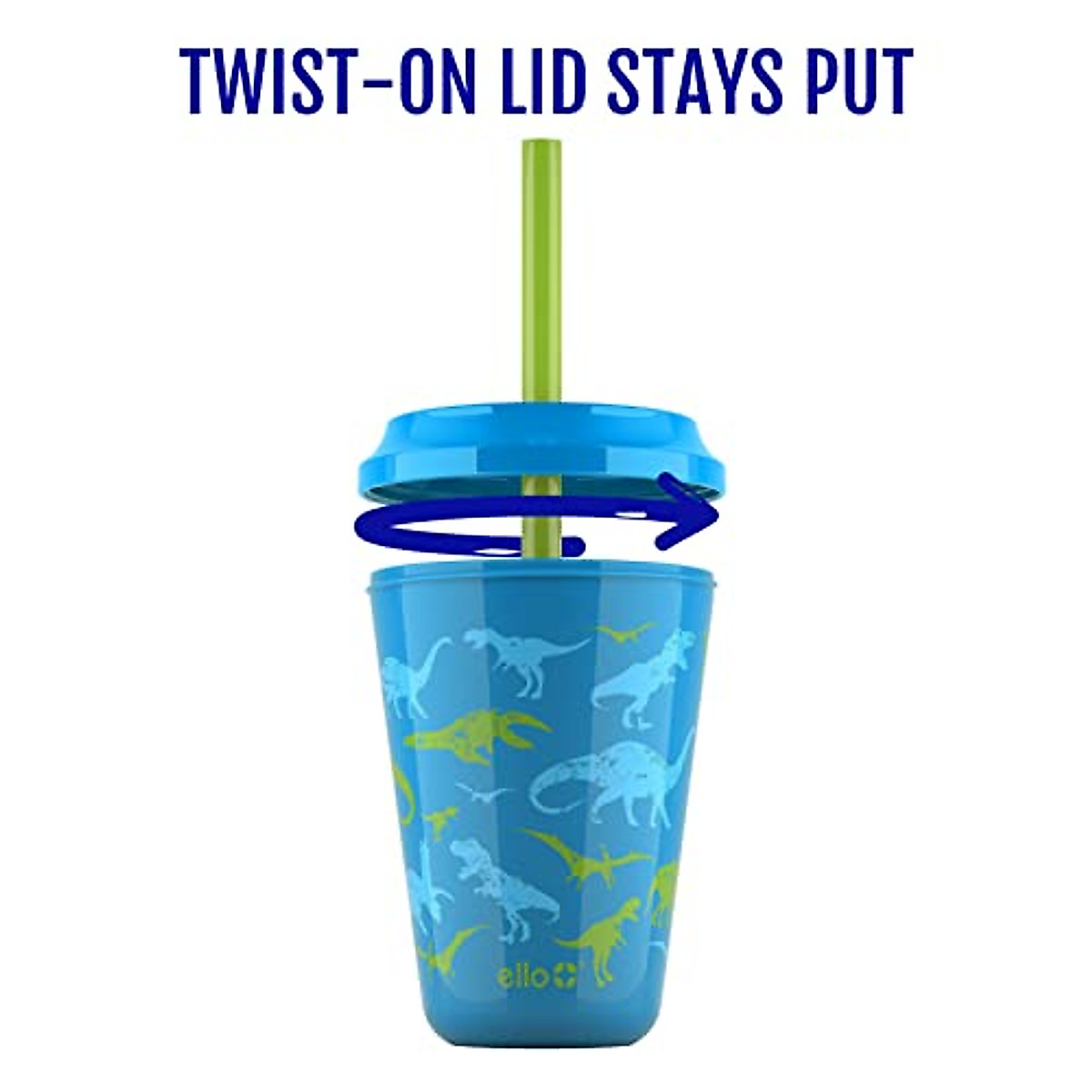 Ello Kids Plastic Reusable Color Changing Cups with Twist on Splash-Proof Lids and Straw, BPA Free, Dishwasher Safe, 12oz, Rainforest, 4 Pack