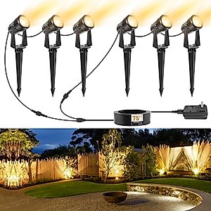APONUO 76FT Low Voltage Led Landscape Light, Landscape Lights with Transformer Waterproof Landscape Lighting Kit Warm White 12W Landscape House Light for Yard, Lawn, Tree (6 Lights)