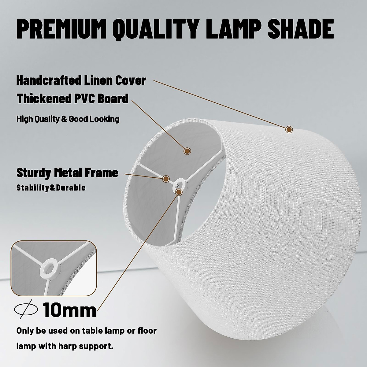 ALUCSET Medium Lamp Shade, Barrel Fabric Lampshade for Table Lamp and Floor Light, 7x13x7.8 inch,Natural Linen Hand Crafted, Spider (White)