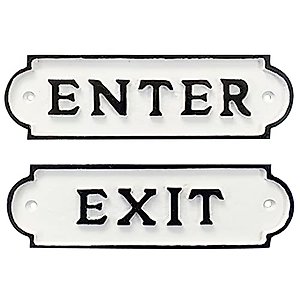 Ziolte Set of Enter exit Cast Iron Gate Sign Plates, Rustic Gate Plaques in White and Black, 2.25 x 7.4 Inches Each; Includes Mounting Hardware…