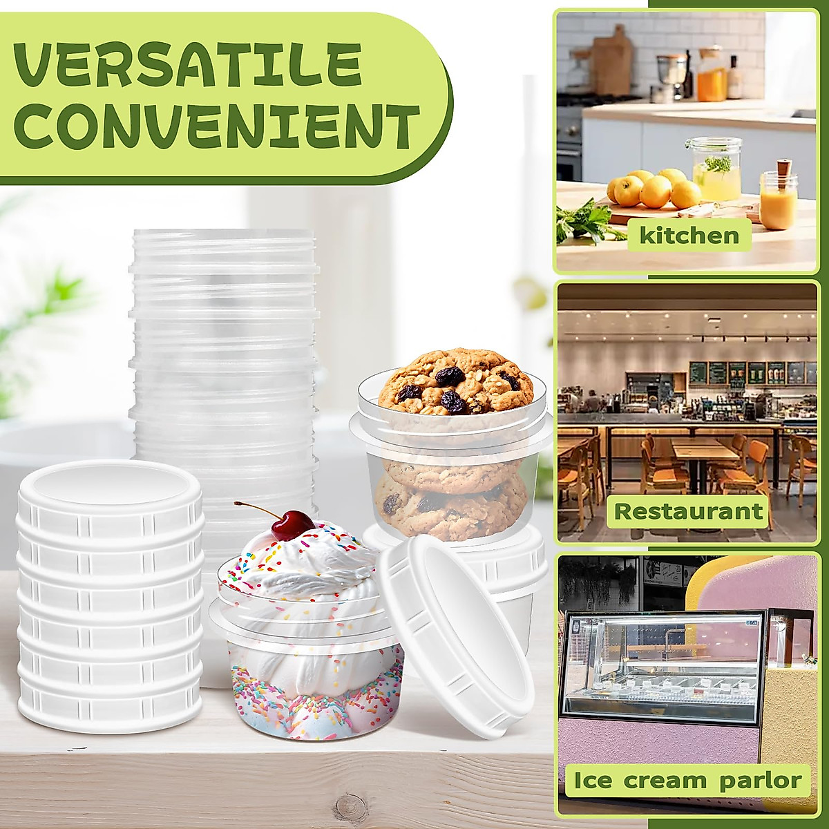 ISUSSER 10 Pack 8oz Reusable Small Plastic Containers with Screw Lids, Small Food Storage Freezer Containers, Deli Containers Stackable Food Storage Jars, Sauce Condiment Jars Lunch Box Accessories