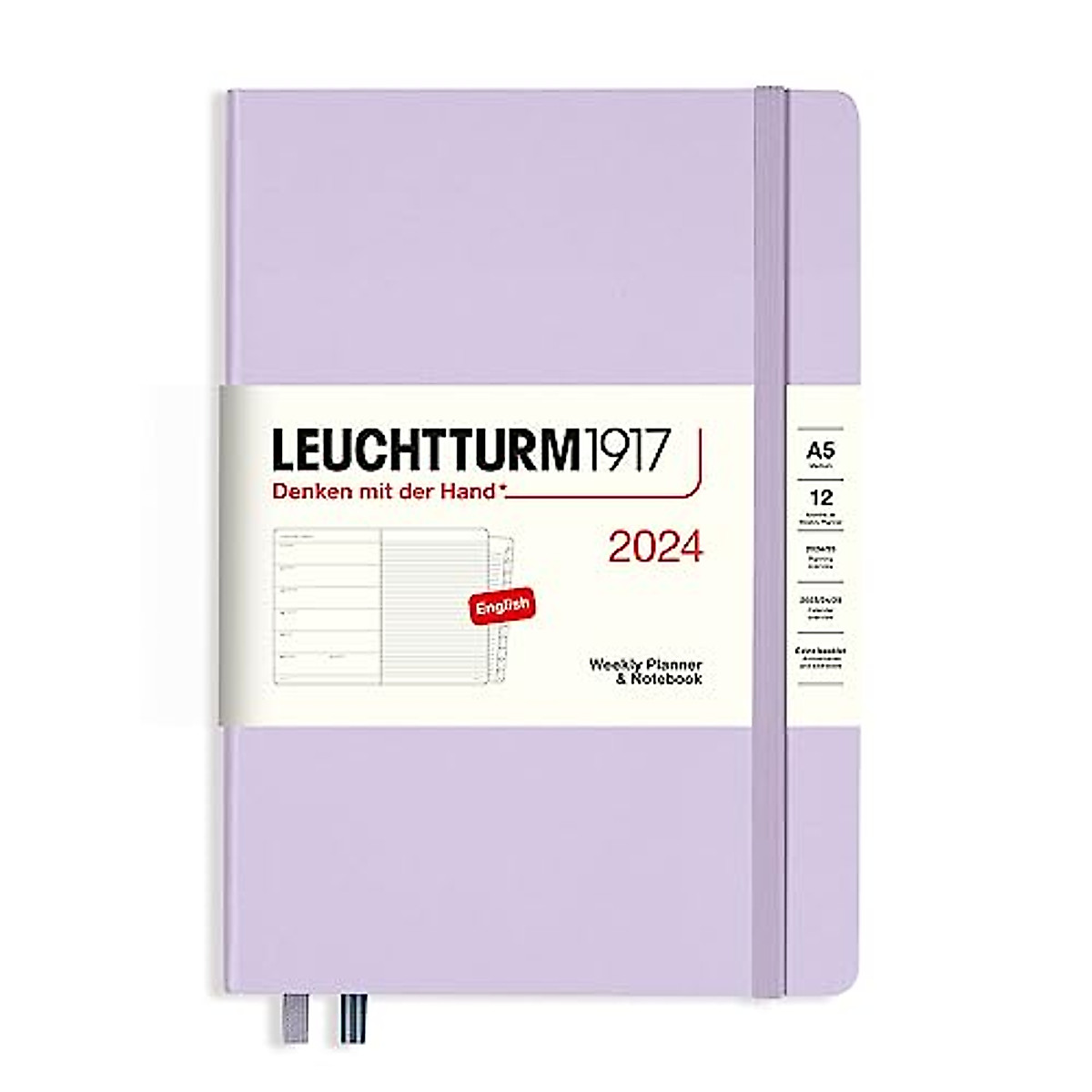 LEUCHTTURM1917 - Weekly Planner & Notebook 2024 with extra booklet, Hardcover, Medium (A5), Lilac (Jan 1 - Dec 31, 2024)