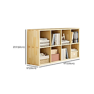 LITFAD Solid Wood Cube Bookcase with Storage Shelves and Closed Back Modern Floor Bookshelf in Natural for Home Office Study Room Library - 47.2" L x 11.8" W x 23.6" H