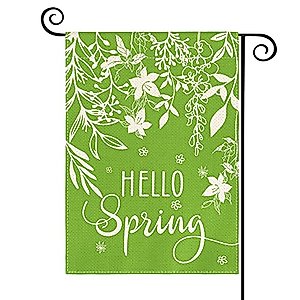 AVOIN colorlife Hello Spring Floral Garden Flag 12x18 Inch Double Sided Outside, Green Seasonal Yard Outdoor Flag