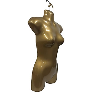 DisplayTown 2 Gold Female Mannequin Hip Long Body Torso Dress Forms & Hanging Hook, S-M Sizes