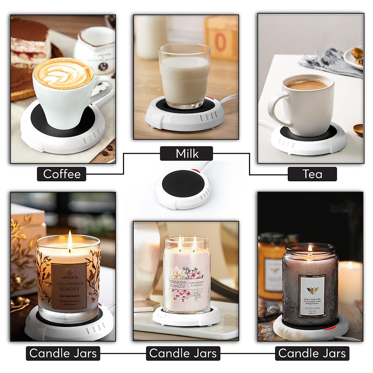Candle Warmer Plate Safely Releases Scents Without a Flame- Used as Candle Jar Warmer, Candle Melter, Coffee Warmer, Mug Warmer, Cup Warmer in Your Home & Office, 1 Pack, White