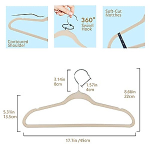 ATZJOY Nonslip Velvet Hangers -Suit Hangers Ultrathin Space-Saving 360° Swivel Hook Strong and Durable Clothes Hangers Hold Up-to 10 lb, for Coats, Jackets, Pants, & Dress Clothes (50 Pack, Ivory)