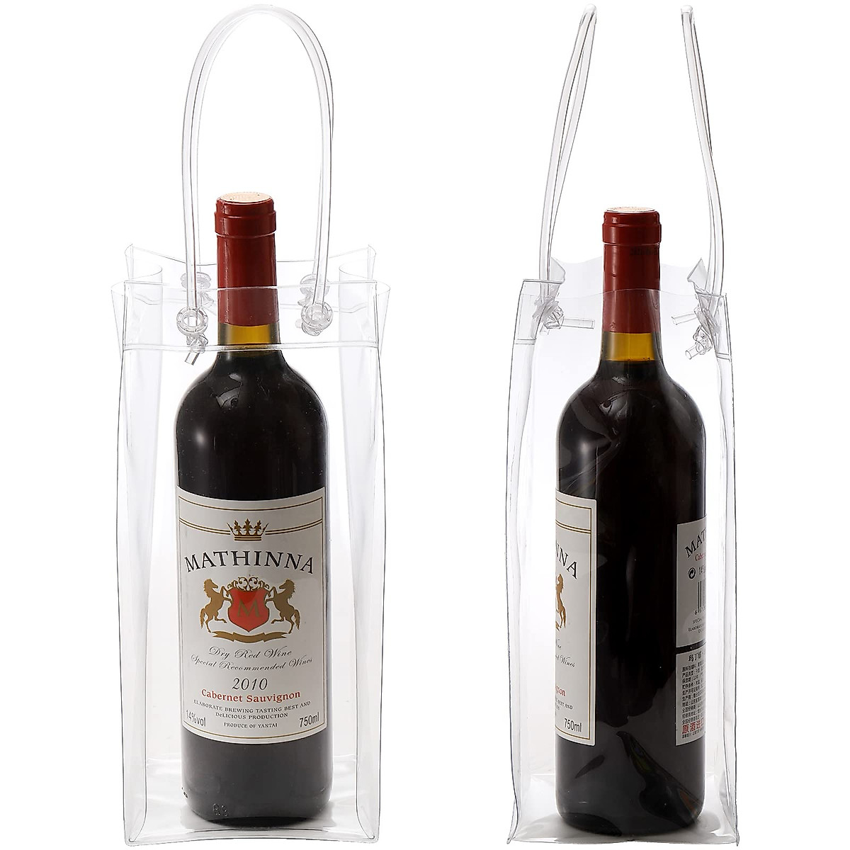 Frcctre 12 Pack Ice Wine Bag, Portable Collapsible PVC Wine Pouch Cooler Bags with Handle, Clear Wine Bottles Bag for Champagne Cold Beer White Wine Chilled Beverages