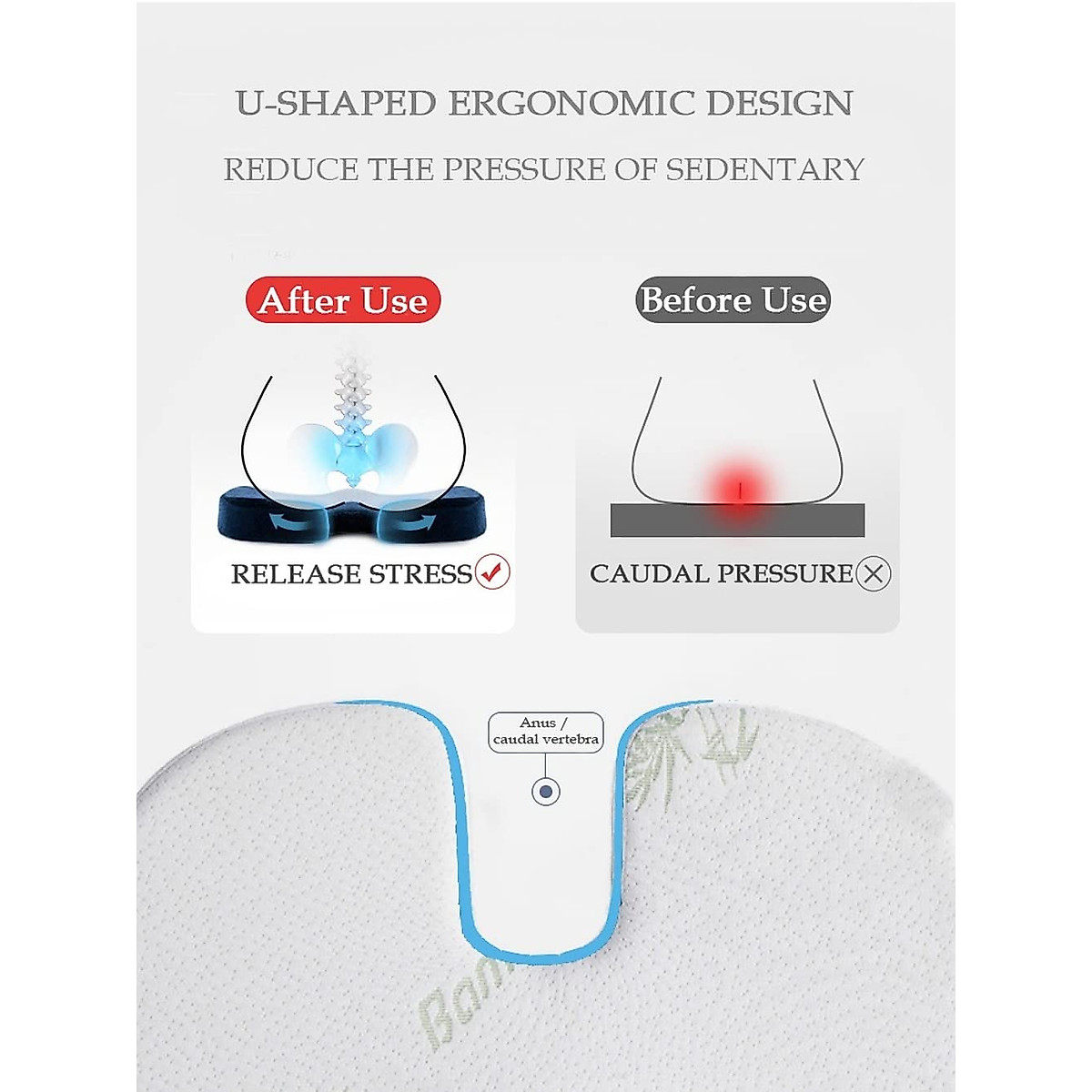 JONJUMP Bamboo Fiber Seat Cushion Memory Foam Car Seat Cushion Set Slow Rebound Office Chair Waist Support Coccyx