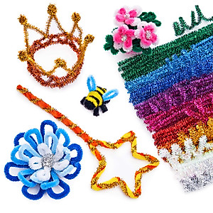 Arteza Chenille Stems, 12 inches, Set of 650, 10 Glitter Colors and 25 Vibrant Colors, Art Supplies for Pipe Cleaner Crafts & DIY Craft Projects