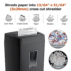 Bonsaii 12-Sheet Cross Cut Paper Shredder, 10-Minute 5.5 Gal Home Office Heavy Duty Shredder for Paper, Credit Card, Mails, Staples, with Transparent Window, High Security Level P-4 (C275-A)