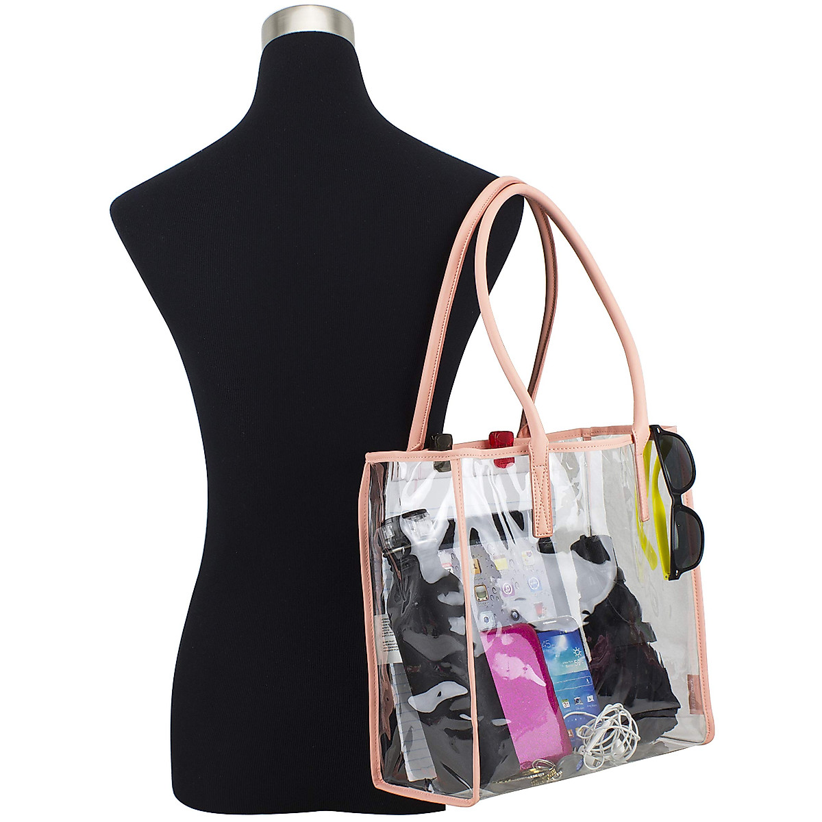 Eastsport Clear Handbag Bundle Set, Heavy Duty PVC Transparent See Through Daypack Tote Bag for College Workplace, Blush