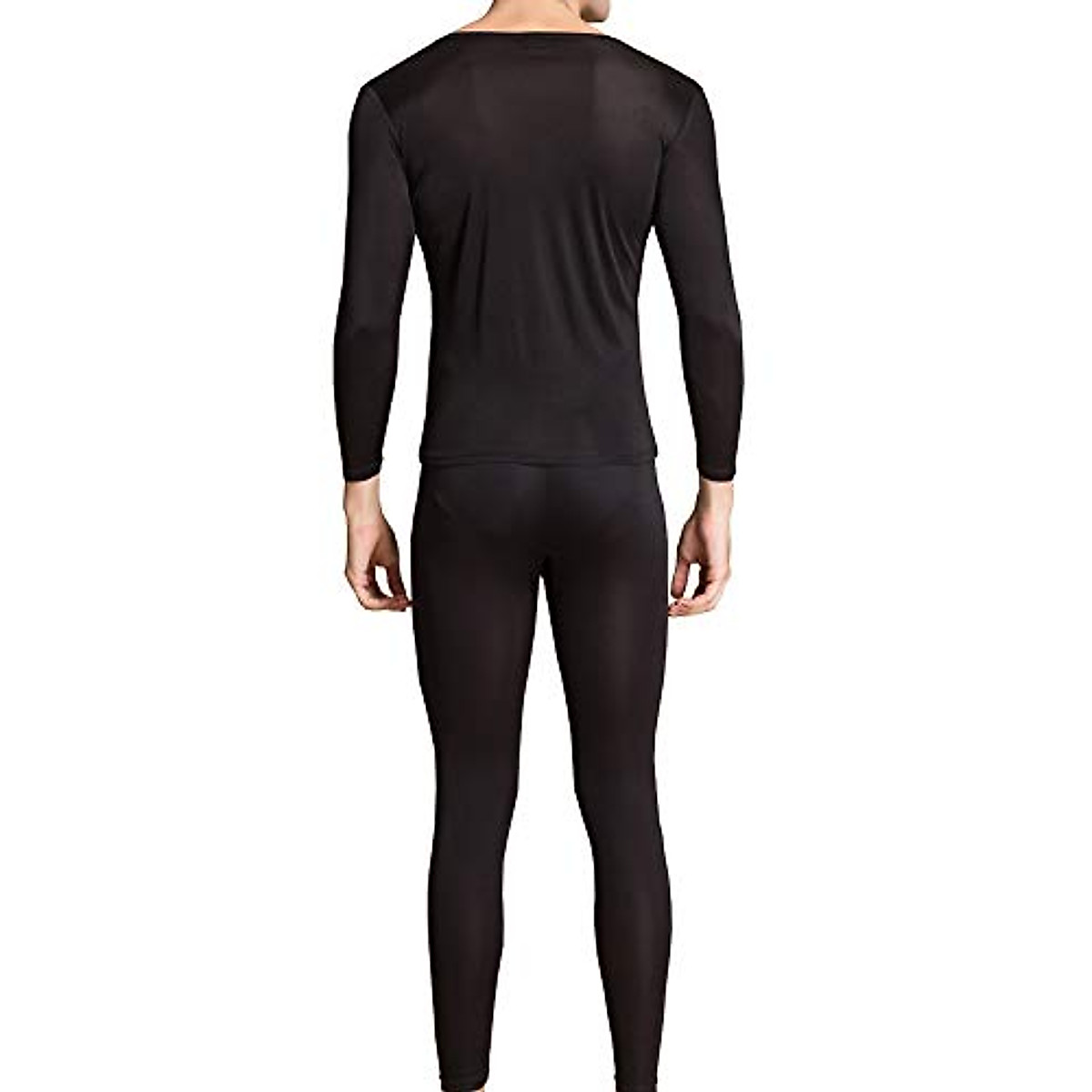 Grenasasilk Men's Silk Long Johns Mulberry Silk Long Underwear V-Neck Breathable Thermal Underwear Sets & Undergarments (XL, Black)