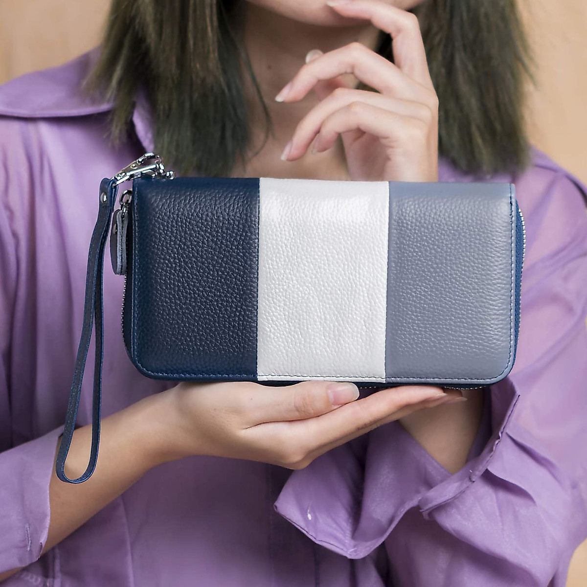 Moflycom Womens Wallet RFID Blocking Genuine Leather Multi Credit Card Large Capacity Zip Around Clutch Travel Purse Wristlet