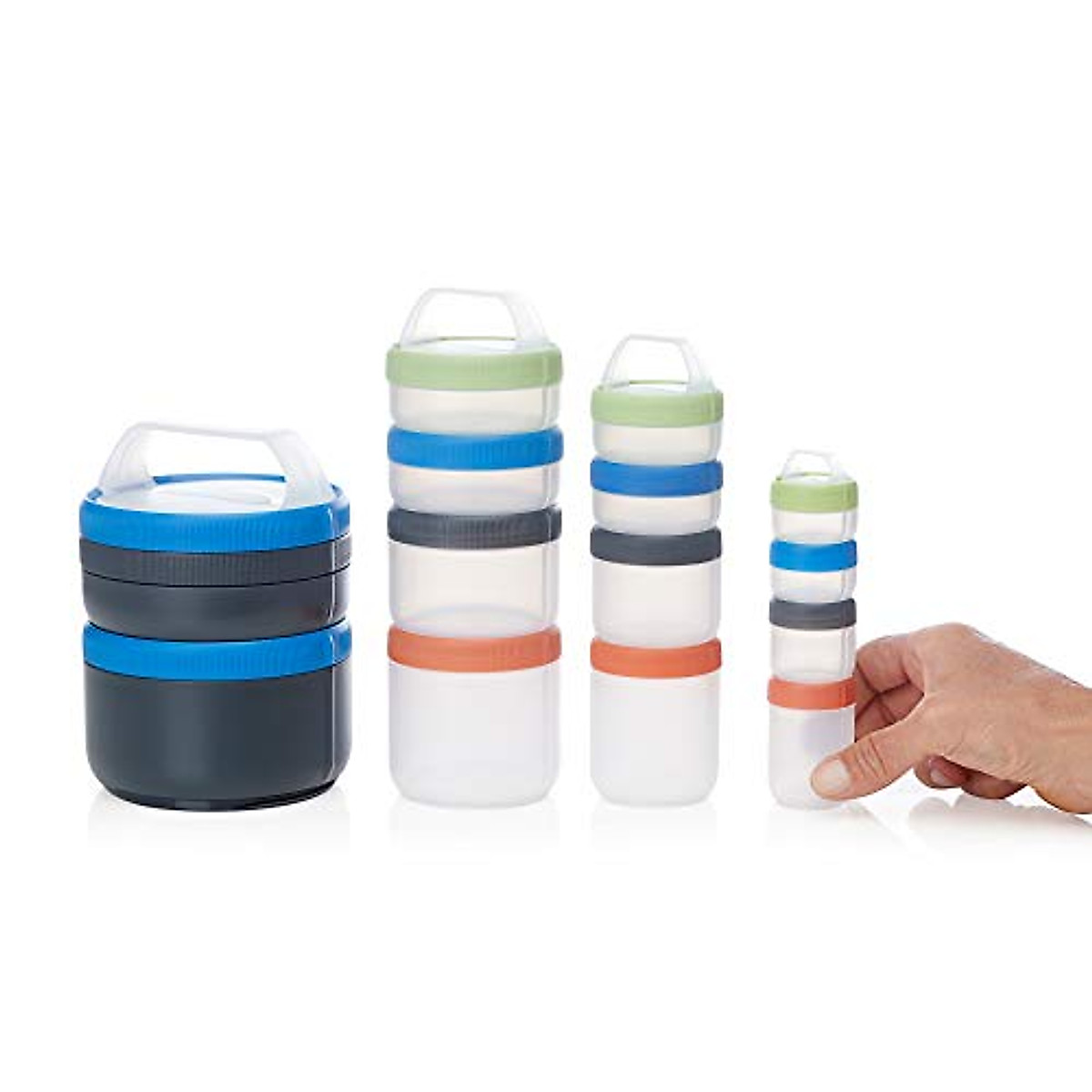 humangear STAX Interlocking Reusable Storage Container Set with Airtight Lids and ClipHandle for Food, Pantry, Kitchen and Organization, 1 Count, Small, Spectrum