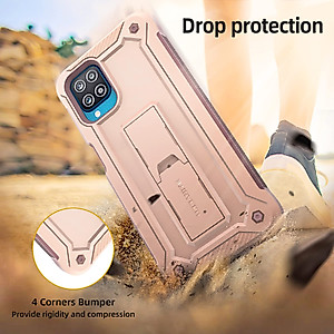 URBANITE for Samsung Galaxy A12 Case with Built-in Screen Protector, Full Body Heavy Duty Protective Cover Case with Kickstand fits Samsung A12 Phone (Pink)