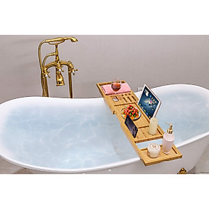 YCOCO Bathtub Tray,Expandable Bamboo Luxury Bath Tray for Tub,with Book Stand and Soap Dish,Tablet Holder,Wine Glass Slot