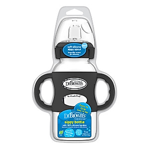 Dr. Brown's Milestones Wide-Neck Sippy Spout Bottle with 100% Silicone Handles, Easy-Grip Handles with Soft Sippy Spout, 9oz/270mL, Pink & Turquoise, 2-Pack, 6m+