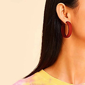 Large Red Matte Round Hoop Earrings Wide Faux Leather Multicolor Pierced for Women Classic Lightweight Wedding Holiday Jewelry-Red