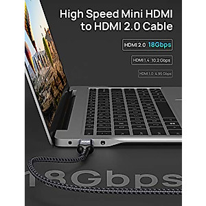JSAUX Mini HDMI to HDMI Cable 6FT, [Aluminum Shell, Braided] High Speed 4K 60Hz HDMI 2.0 Cord, Compatible with Camera, Camcorder, Tablet and Graphics/Video Card, Laptop, Raspberry Pi Zero W -Grey