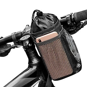 Caudblor Bike Water Bottle Holder Bag for Kid Adult, Insulated Bicycle Coffee Cup Holders with Phone Storage, Black Handlebar Drink/Beverage Container for Walker/Cruiser/Exercise/Mountain Bike