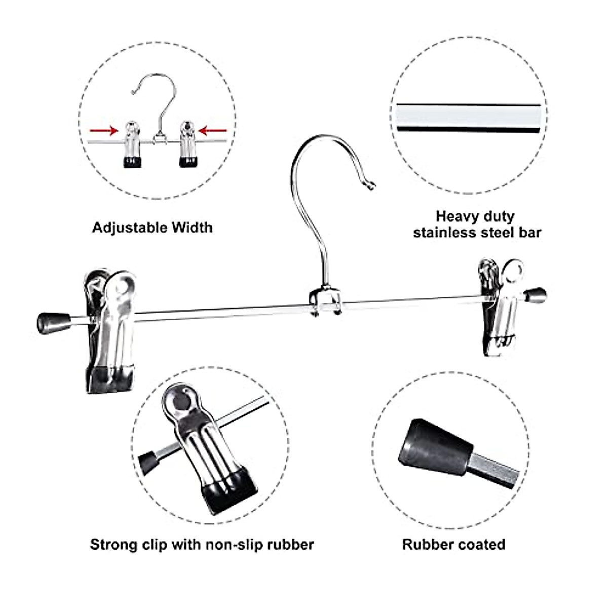 Pants Hangers with Clips 40 Pack Skirt Hanger Space Saving Metal Clip Hanger for Jeans Skirt Slack Hangers (40 PCS)