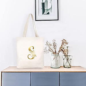 CARAKNOTS Canvas Tote Bag Initial S Birthday Gifts for Women Personalized Monogrammed Tote Bag for Wedding Valentine's Christmas Graduation Gifts for Teacher Mom Friends Sister Initial Bag Cotton