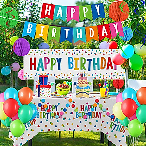 Happy Birthday Decorations Kit: Happy Birthday Banner,Birthday Dots Design Plastic Backdrop, Circle Confetti Garland, Swirl Streamers, Honeycomb Balls & Party Balloons - Table Centerpiece Set