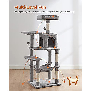 Feandrea Cat Tree, Cat Tower, Cat Condo with Scratching Posts, Hammock, Plush Perch, Cat Activity Center, Light Gray UPCT161W01