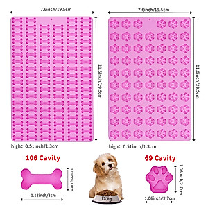 2 Pcs Mini Silicone Molds 106 Cavity Dog Bone Mold 69 Cavity Paw for Chocolate, Fondant, Candy, Biscuits, Cookie, Jelly And Dog Training Commands Concept