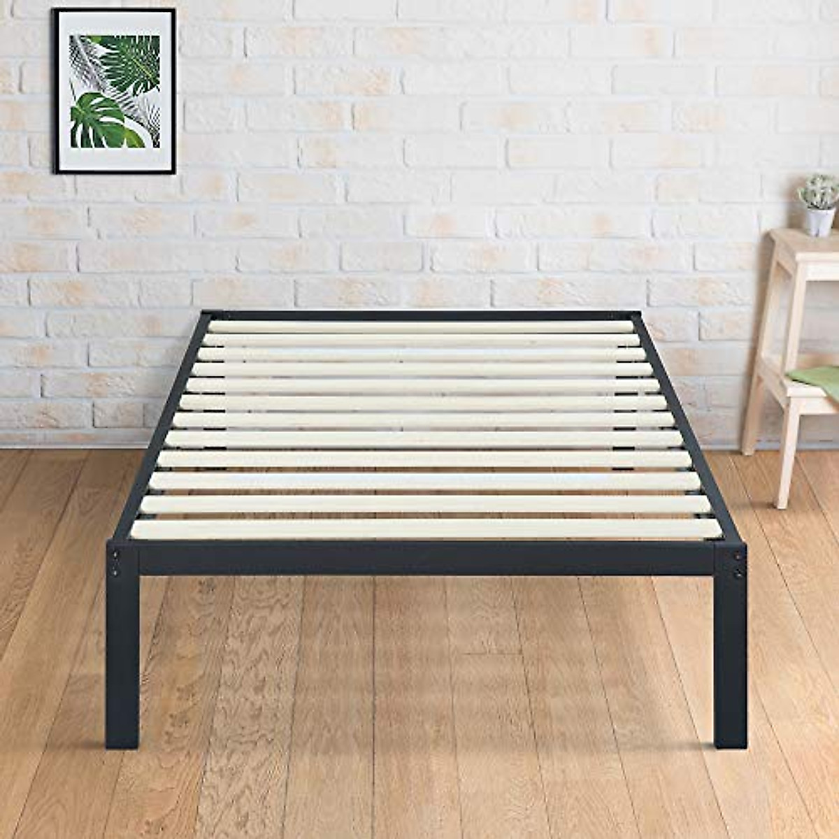 Olee Sleep 14 Inch Modern Metal Platform Bed Frame / Mattress Foundation / Wood Slat Support / No Box Spring Needed, Twin, Black