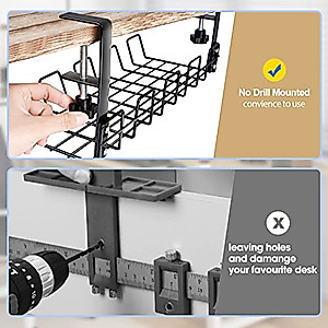 SLLFLY Under Desk Cable Management Tray,Wire Management Tray, Desk Organizers and Storage,No Drill Steel Desk Cable Organizers,Desk Cable Management,Cord Management,Under Desk Organizer(Black)