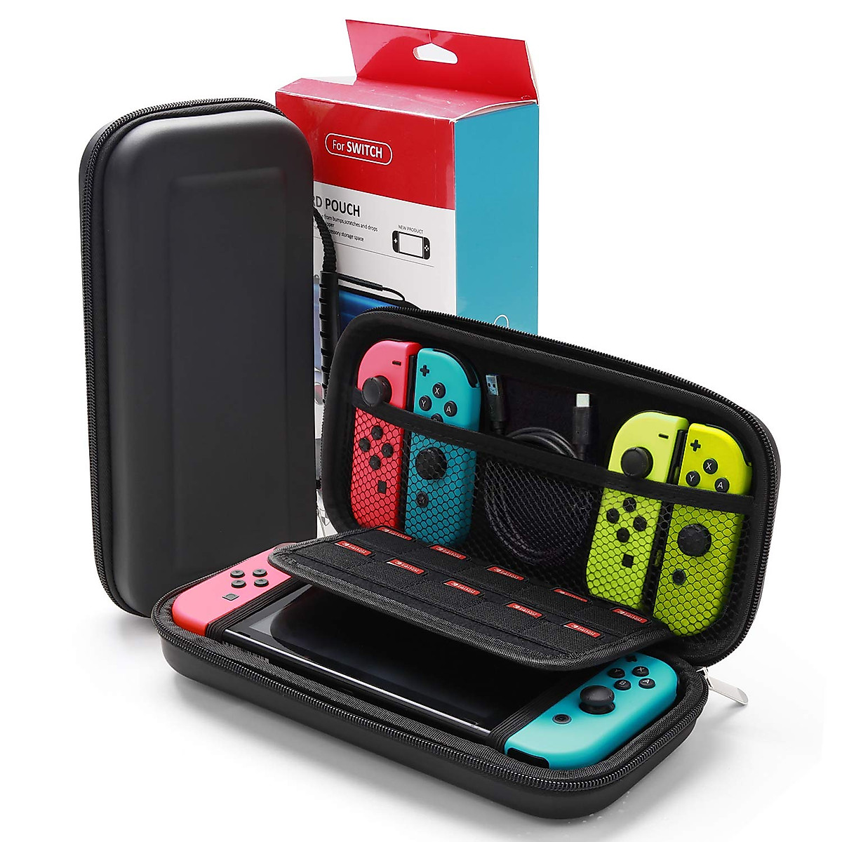 Accessories Bundle for Nintendo Switch, Kit with Carrying Case,Protective Case with Screen Protector,Compact Playstand,Game Case,Joystick Cap,Charging Dock,Grip and Steering Wheel for Nintendo Switch