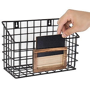 MyGift Black Metal Wire Hanging Storage Basket with Chalkboard Labels, Small Organizer Bin, Set of 3