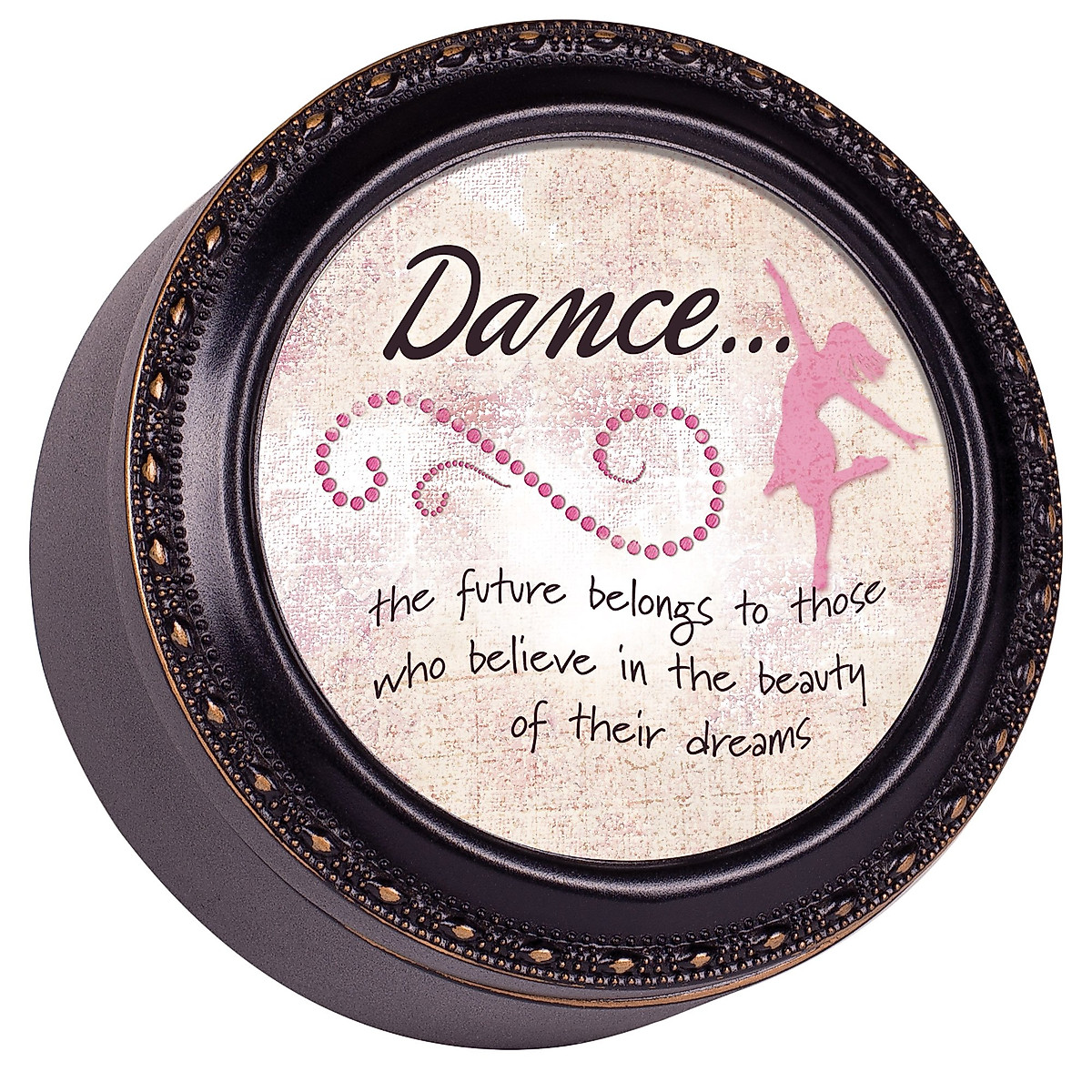 Cottage Garden Future Belongs to Those Who Believe Black Rope Trim Petite Round Jewelry and Keepsake Box